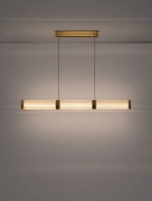 Ocelové LED stmívatelné závěsné svítidlo v mosazné barvě se skleněným stínidlem Essenzo – Nova Luce