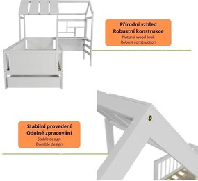 Dětská postel domeček Yari 90 × 200 cm s psacím stolem