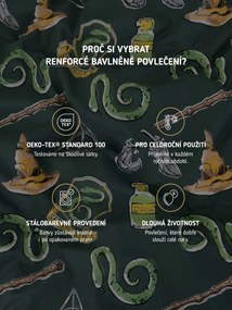 MK Lůžkoviny Bavlněné povlečení Renforcé - Zmijozel tmavě zelené 140 × 200 cm, 70 x 90 cm