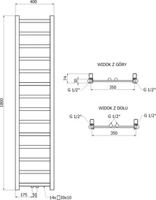 Mexen Bolt, topné těleso 1800 x 400 mm, 406 W, spodní a středové, černá, W126-1800-400-00-70