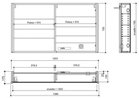 Sapho ALIX galerka s LED osvětlením, 2x dvířka, 126x70x17,5cm, borovice rustik - AX126-0016