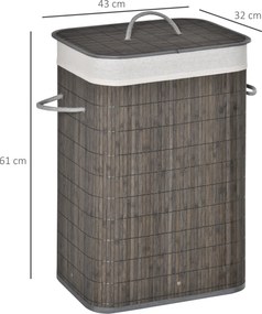 HOMCOM Bambusový úzký koš na prádlo s víkem 83L, sběrač prádla s rukojeťmi, odnímatelný prádlo pytel, koše na prádlo, třídění prádla pro prádelnu, ko…