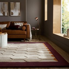 Vínový/v přírodní barvě ručně tkaný vlněný koberec 120x170 cm Apex Border Wool – Flair Rugs