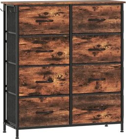 HOMCOM komoda se 8 látkovými zásuvkami, úložný nábytek, 4 kapsy, 2 háčky, ocelový rám, 86 x 30 x 94,5 cm, rustikální hnědá