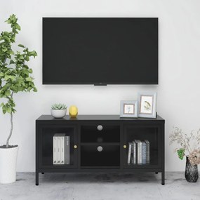 TV stolek Sylane - ocel a sklo - 105 x 35 x 52 cm | černý