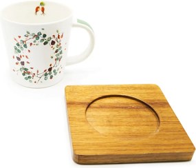 Porcelánový hrnek Nordic Moods s akáciovým podšálkem, bílý, 350 ml – severský design, motiv větviček a šípků