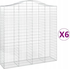vidaXL Gabionové koše, 6 ks, 200x50x200/220 cm, galvanizované železo