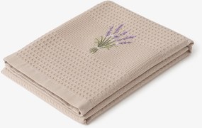 Goldea kuchyňská vaflová utěrka s výšivkou - levandule na hnědém 50 x 70 cm