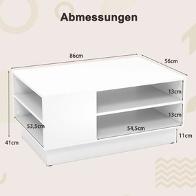 Costway Dřevěný konferenční stolek s úložným prostorem a otevřenými – bílý