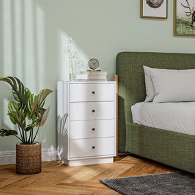 HOMCOM Komoda se 4 zásuvkami, skříň z dřevotřísky v moderním stylu, 47 x 29 x 75 cm, bílá