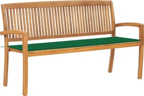vidaXL Stohovatelná zahradní lavice s poduškou 159 cm masivní teak [3063316] Barva: Zelená