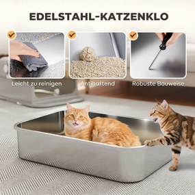 XXL nerezový zásobník na stelivo s výklopným víkem, zásobník na stelivo s lopatkou, pro velké kočky do 12 kg, snadno se čistí
