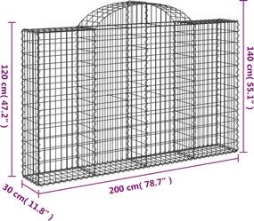 vidaXL Klenuté gabionové koše 6 ks 200x30x120/140cm pozinkované železo [3146135]