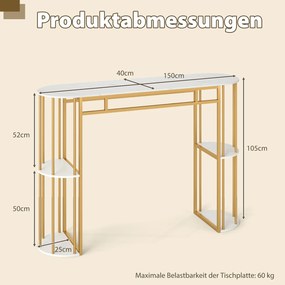 Costway Barový stůl s úložným prostorem v mramorovém vzhledu Moderní kuchyňská