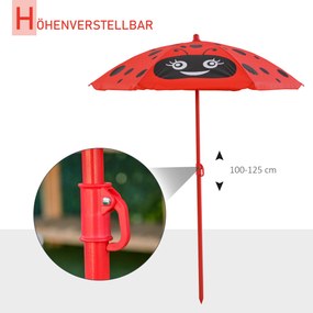 Outsunny Dětská zahradní sada stolu a židlí s piknikovou skládací sadou pro děti se slunečníkem s nastavitelnou výškou 100-125 cm, design berušky