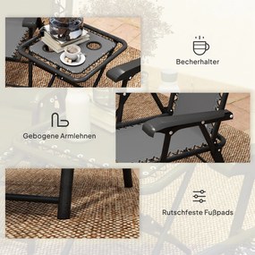 Bistro set 3-dílný ocelový zahradní nábytek odolný proti povětrnostním vlivům se skládacím bistro stolem s držákem na pohár zahradní židle tmavě šedá