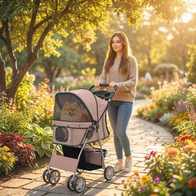 Skládací kočárek pro psy s reflexními pruhy Úložný koš Polštář pro malé psy do 10 kg 77x44x102cm Káva