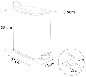 Erga Moby, obdélníkový odpadkový koš 5l na postavení, Soft-Close zavírání, bílá matná-přírodní hnědá, ERG-YKA-CH.MOBY-5-WHT