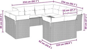 11dílná zahradní sedací souprava s poduškami šedá polyratan 3250351