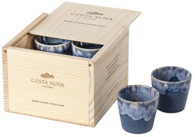 Dřevěný box s 8 modrými šálky na espresso COSTA NOVA GRESPRESSO 0,1 l