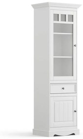Massive home | Belluno Elegante bílá úzká vitrína z masivu s bílou deskou levá