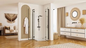 Rea Hugo Double, 2-křídlový sprchový kout 90 (dveře) x 90 (dveře) x 205 cm, 6mm čiré sklo, černý profil, REA-K6601