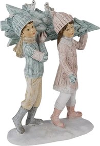 Vánoční dekorativní soušosí chlapce a dívky se stromečkem - 12*6*15 cm
