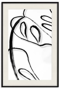 Plakát Bílá monstera - černobílý line-art exotické rostliny