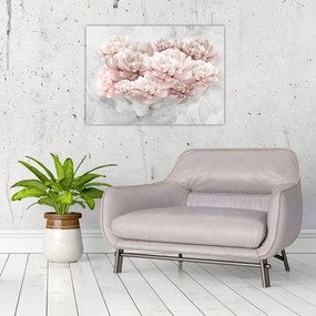 Skleněný obraz - Růžové květy na zdi (70x50 cm)