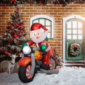 Outsunny Santa Claus na motorce, zahradní dekorace, LED, nafukovací, odolný proti povětrnostním vlivům, 180 x 95 x 170 cm