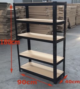 Fistar AKCE - Balíček : 4x Regál 180x90x40 cm lakovaný 5-policový, nosnost 875 kg - ČERNÝ
