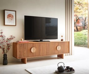 TV stolek Surimu 175 cm akácie světle hnědá 4 dvířka korkové madlo