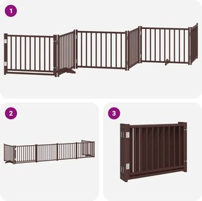 Zábrana pro psy s dvířky skládací 6 panelů hnědá 480 cm topol 3155745