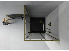 Mexen Rio, čtvercový sprchový kout s posuvnými dveřmi 70 (dveře) x 70 (dveře) x 190 cm, 5mm šedé sklo, zlatý profil + černá sprchová vanička SLIM, 860-070-070-50-40-4070G