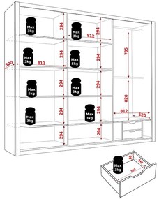 BONO b | šatní skříň | 250 cm | se zrcadlem | bílá