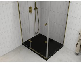 Mexen Roma sprchový kout s otočnými dveřmi 80 x 100 cm, Průhledné, Zlatá + sprchová vanička Flat, Černá - 854-080-100-50-00-4070