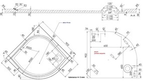 EBS Aria Vanička čtvrtkruhová 90x90 litá, rádius 550