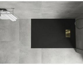 Mexen Hugo, obdélníková sprchová vanička SMC 110 x 80 cm, černá, zlatá krytka, 42708011-G