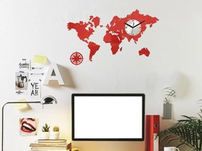 3D nalepovací hodiny Mapa světa červená