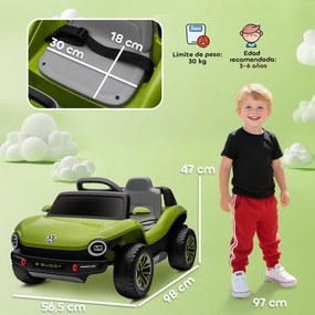 AIYAPLAY elektrické dětské auto pro děti od 3 let Volkswagen E-Buggy 12V s dálkovým ovládáním 2,4 GHz, odpružená zelená kola