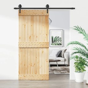 Posuvné Dveře S Kováním 90 X 210 Cm Masivní Borové Dřevo Stříbrná