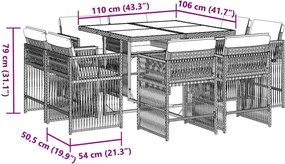 9dílný zahradní jídelní set s poduškami černý polyratan 3211735