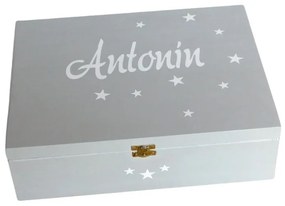 Dřevěný box na poklady se jménem šedý