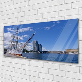 akrylový obraz Loďka Moře Město Krajina Město Krajina 125x50 cm