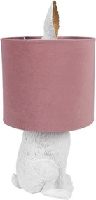 Bílá stolní lampa králík se zlatýma ušima a růžovým stínidlem Konijn – 20x43 cm