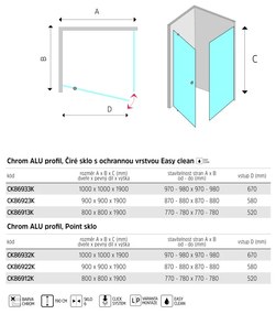 Mereo Lima sprchový kout čtverec 100x100x190 cm sklo Point dveře pivotové ALU chrom CK86932K