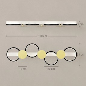 HOMCOM Stropní svítidlo LED 38W 1500LM 3000K-6500K Stropní svítidlo Lampa do obývacího pokoje se 4 žárovkami dálkové ovládání Černá+zlatá