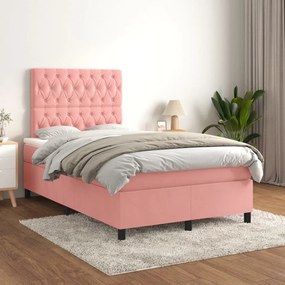 Box spring postel s matrací růžová 120 x 200 cm samet 3143198