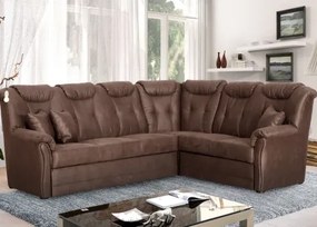 Rohová sedací souprava Linz, hnědá látka v optice kůže, s rozkladem