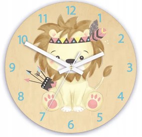M.Clock Dětské nástěnné hodiny lvíček 30x30cm hnědé
